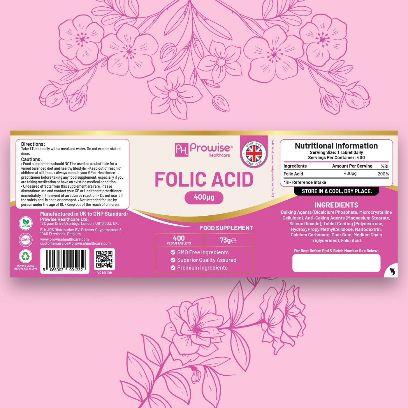 Prowise Folic Acid Tablets 400 mcg - 400 Vegan Vitamin B9 Tablets ...