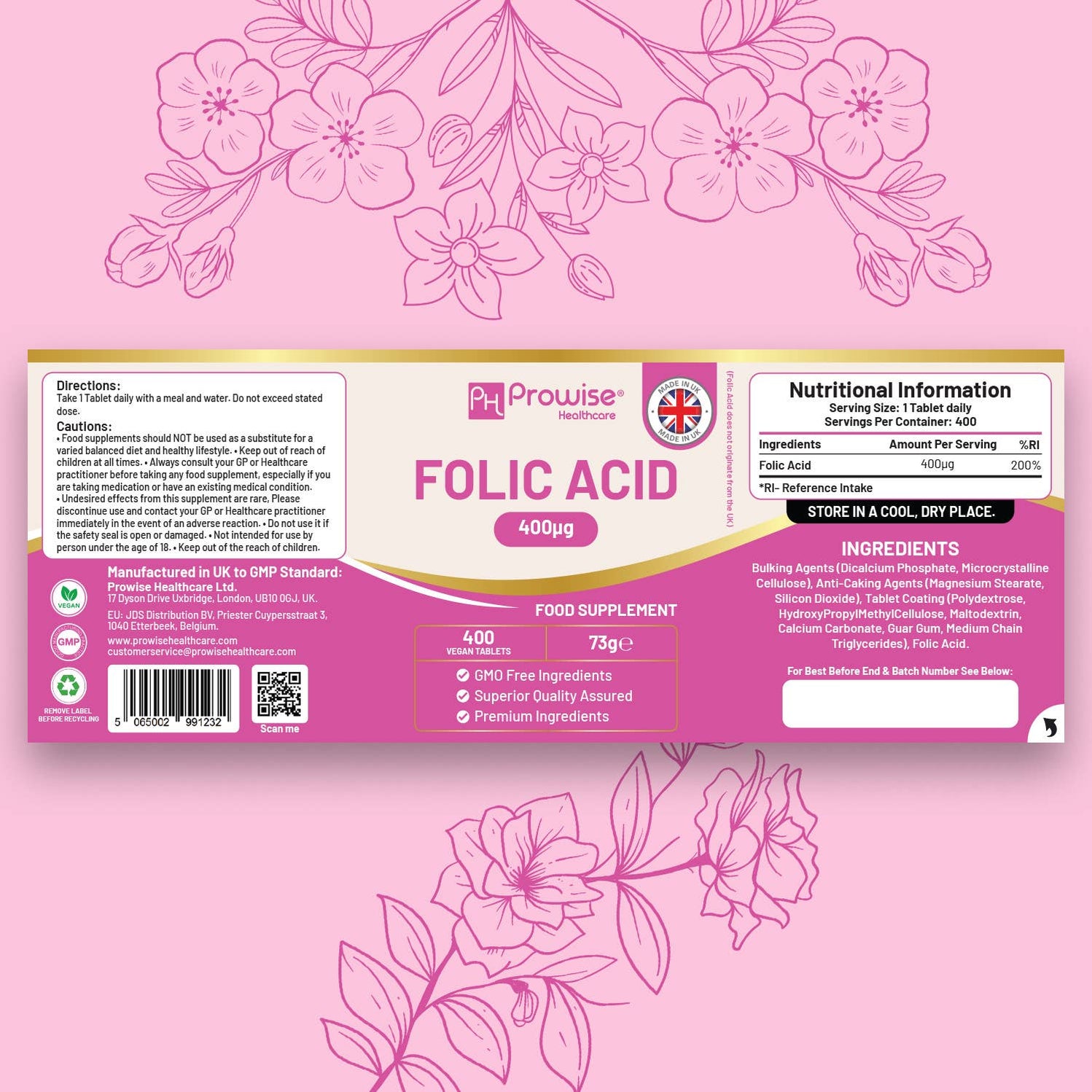 Prowise Folic Acid Tablets 400 mcg - 400 Vegan Vitamin B9 Tablets ...