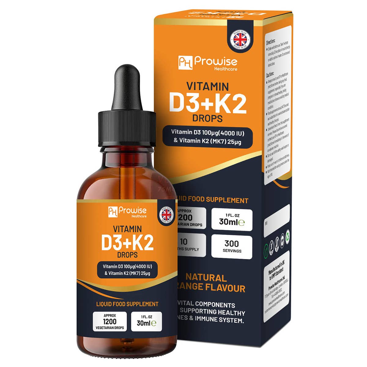 Prowise Vitamin D3 4000iu + K2 MK7 25µg I Orange Liquid Drops I High ...