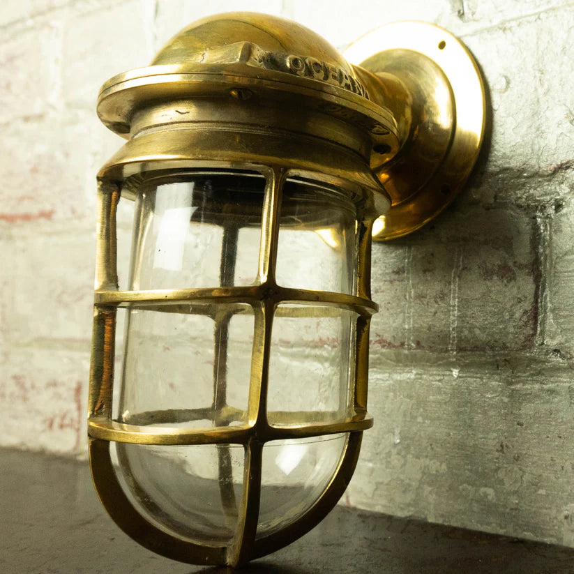 Oceanic Brass Passage Light with Cage Industrial Marine Salvage ...