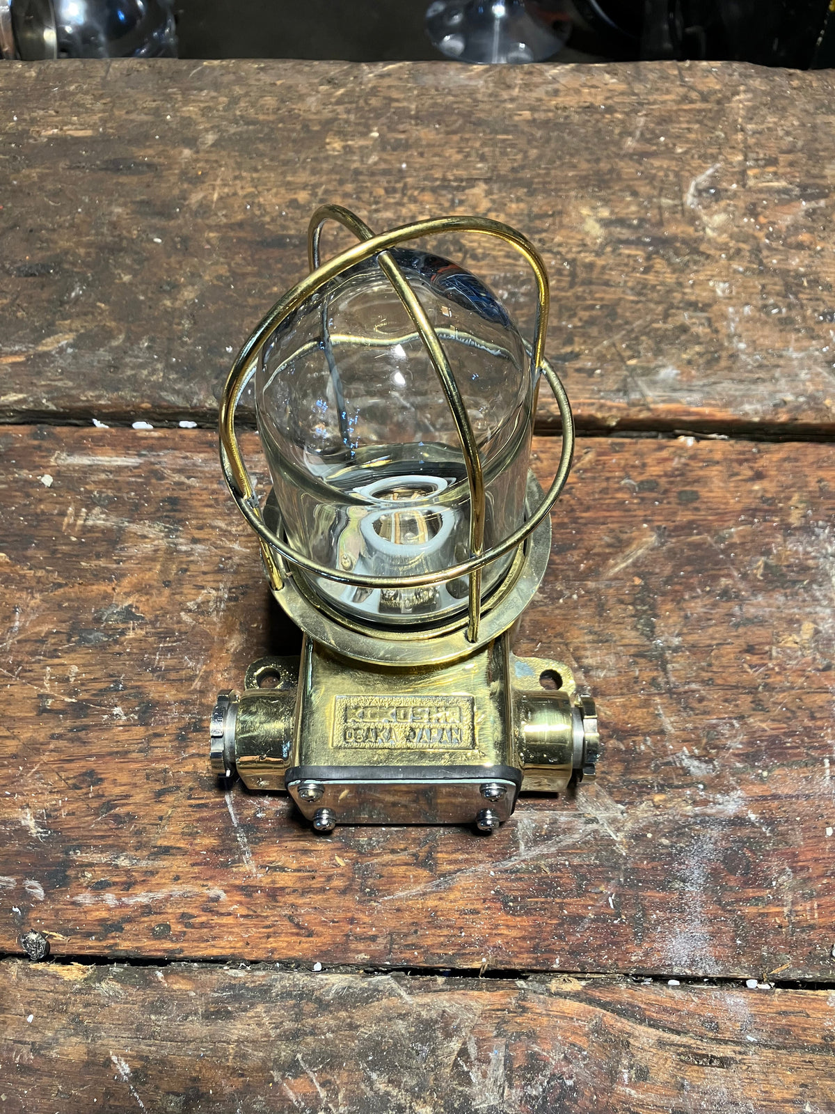 Salvaged Industrial Brass Passage Light with Cage by Kokosha ...