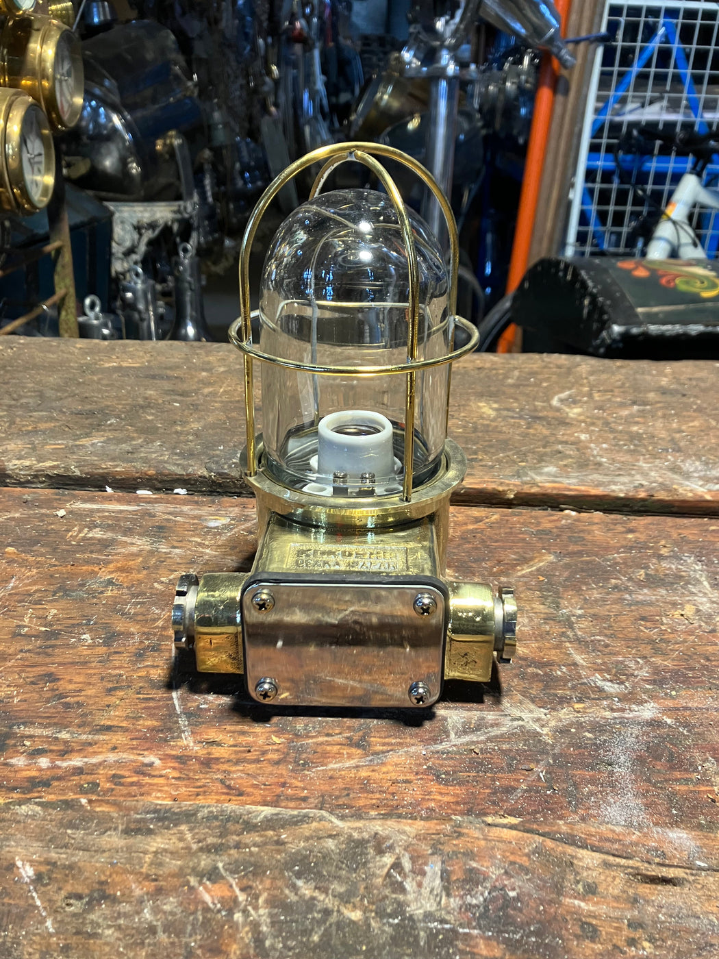 Salvaged Industrial Brass Passage Light with Cage by Kokosha ...