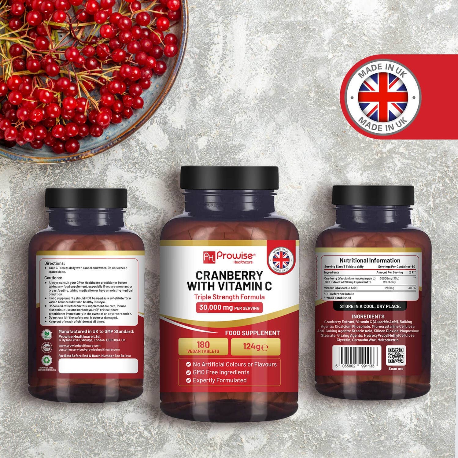 Prowise Triple Strength Cranberry 30,000mg Added with Vitamin C ...